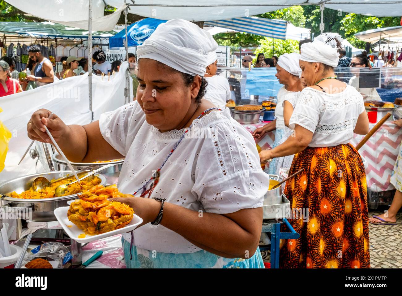 Brasilian Women In Traditional Costume Serve Food At A Cafe At The ...