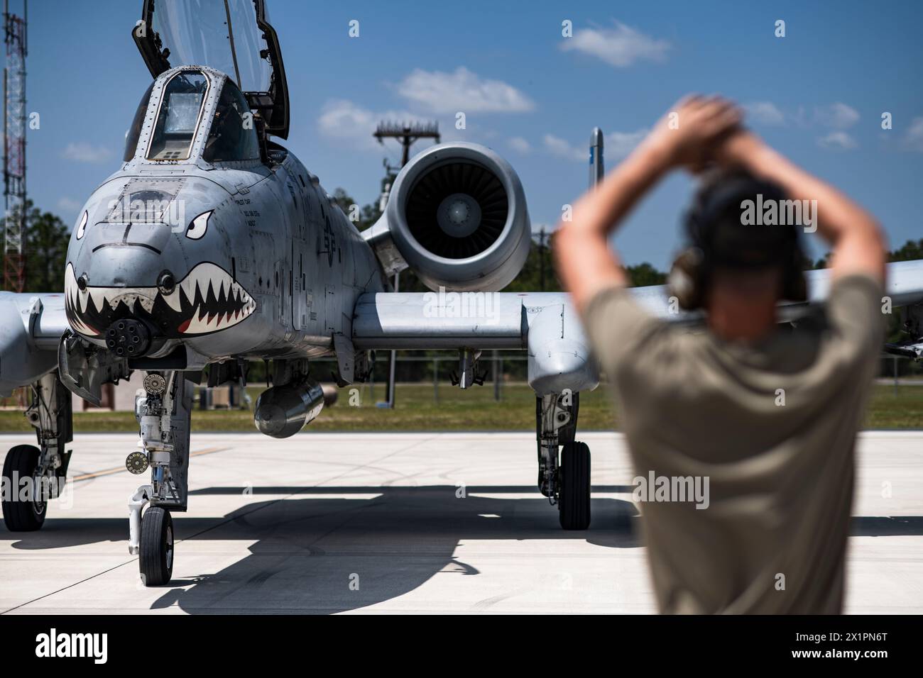 A U.S. Air Force pilot assigned to the 74th Fighter Squadron parks an A ...