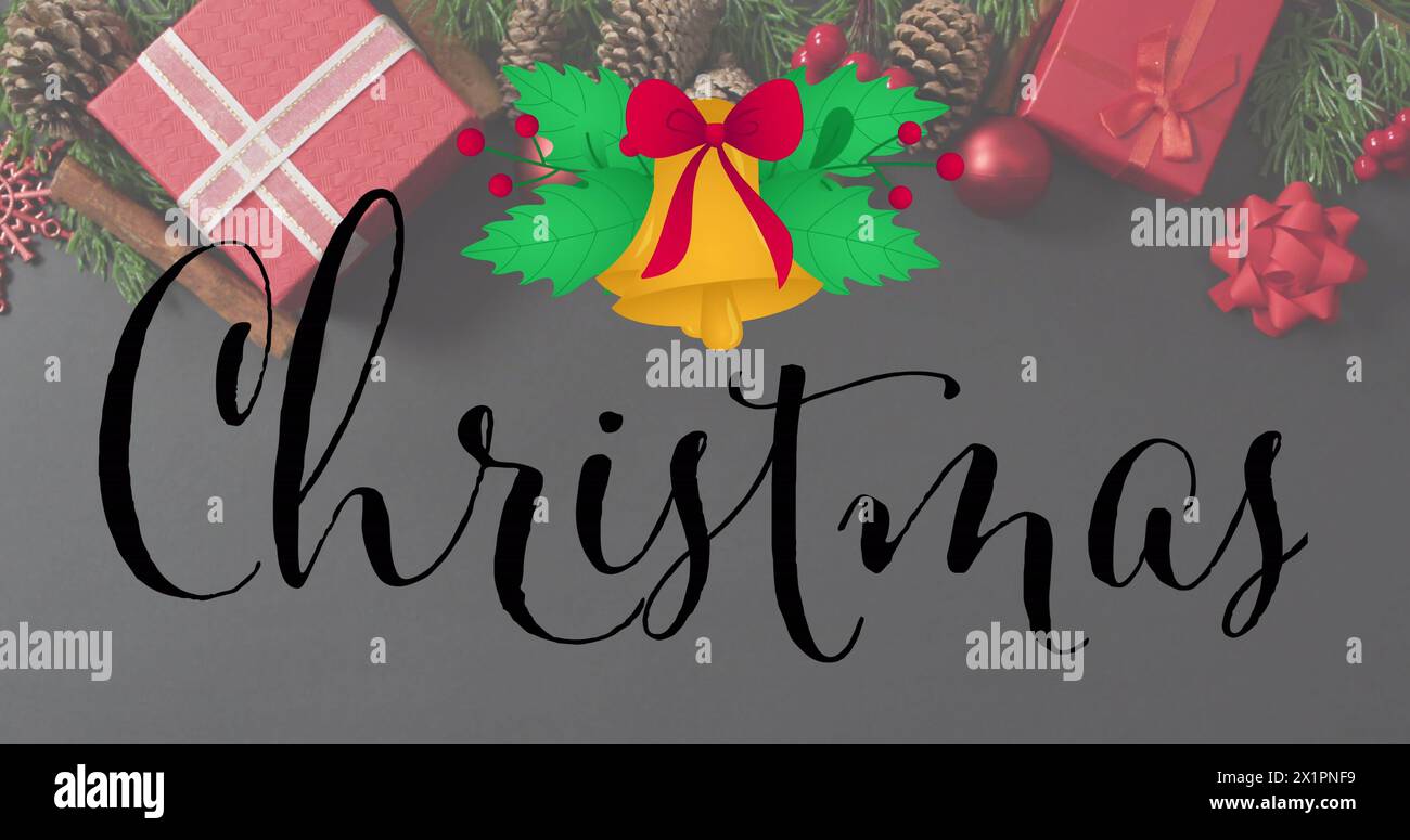 Holiday decorations surround bold Christmas text, signaling celebration ...