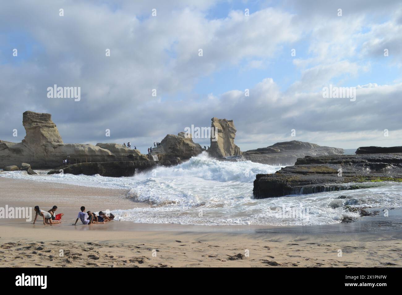 Kids played together in Klayar Beach, Pacitan, East Java Stock Photo ...