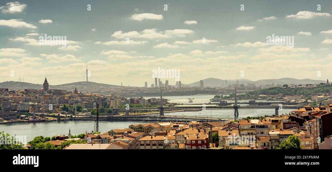 Galata tower, Galata bridge, Golden Horn bridge and Ataturk Bridge view ...