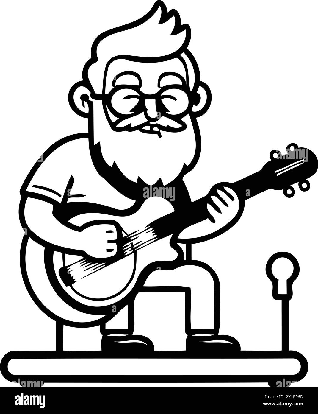 Old Man Playing The Guitar Vector Illustration In Flat Design Style