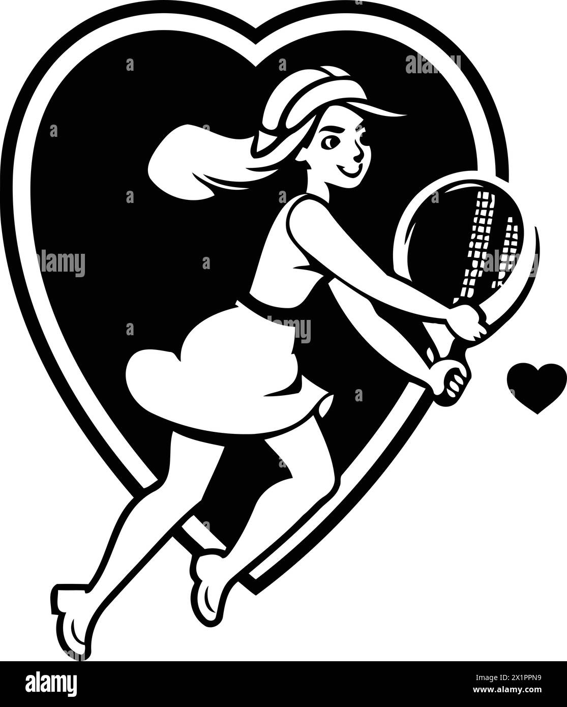 Tennis player with racket and ball in heart shape vector illustration ...