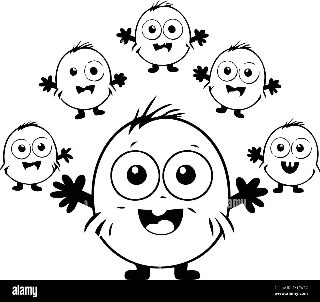 Cute Green Monster With Funny Faces Vector Cartoon Character