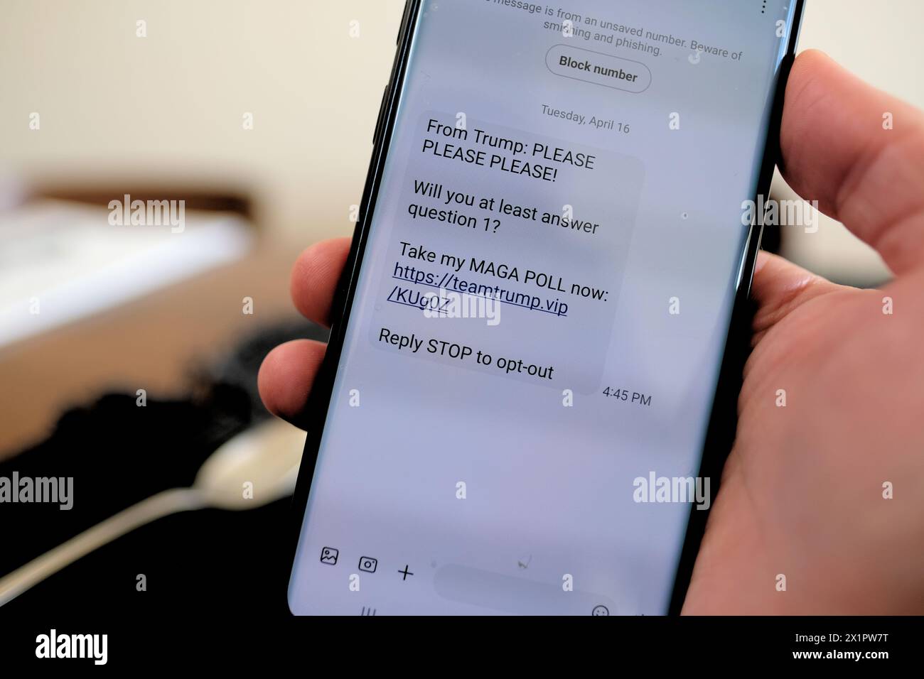 Cell phone text message from the Donald Trump 2024 campaign for ...