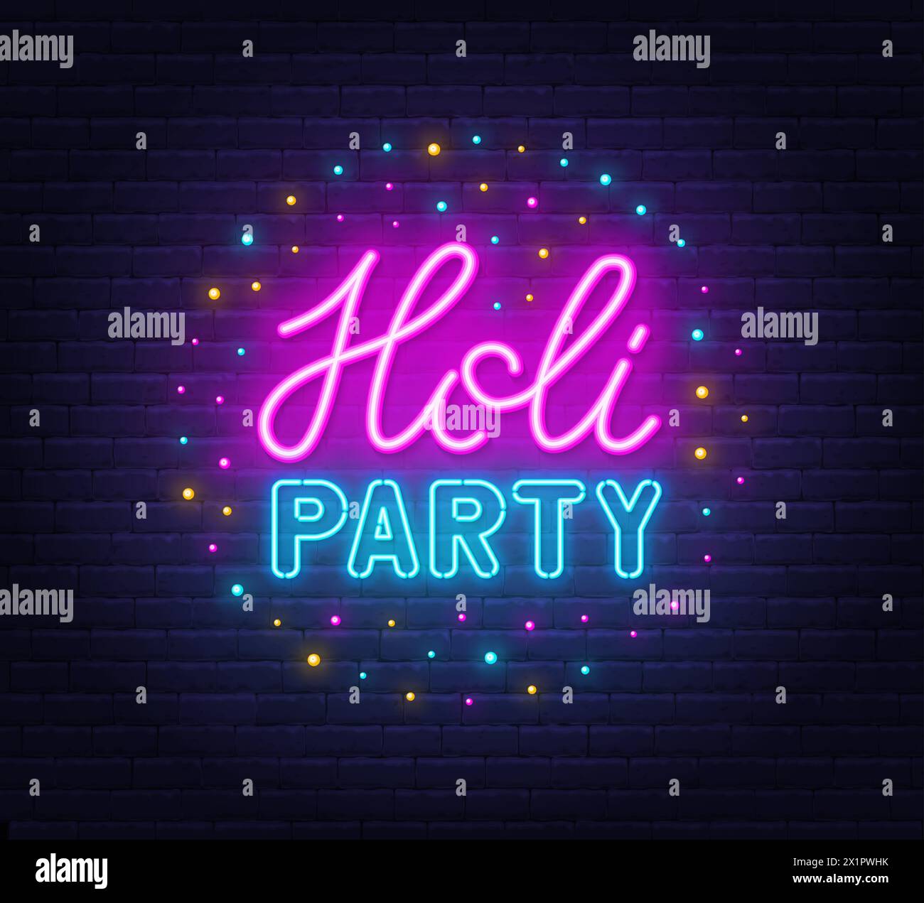 Holi Party Neon Sign on brick wall background Stock Vector Image & Art ...
