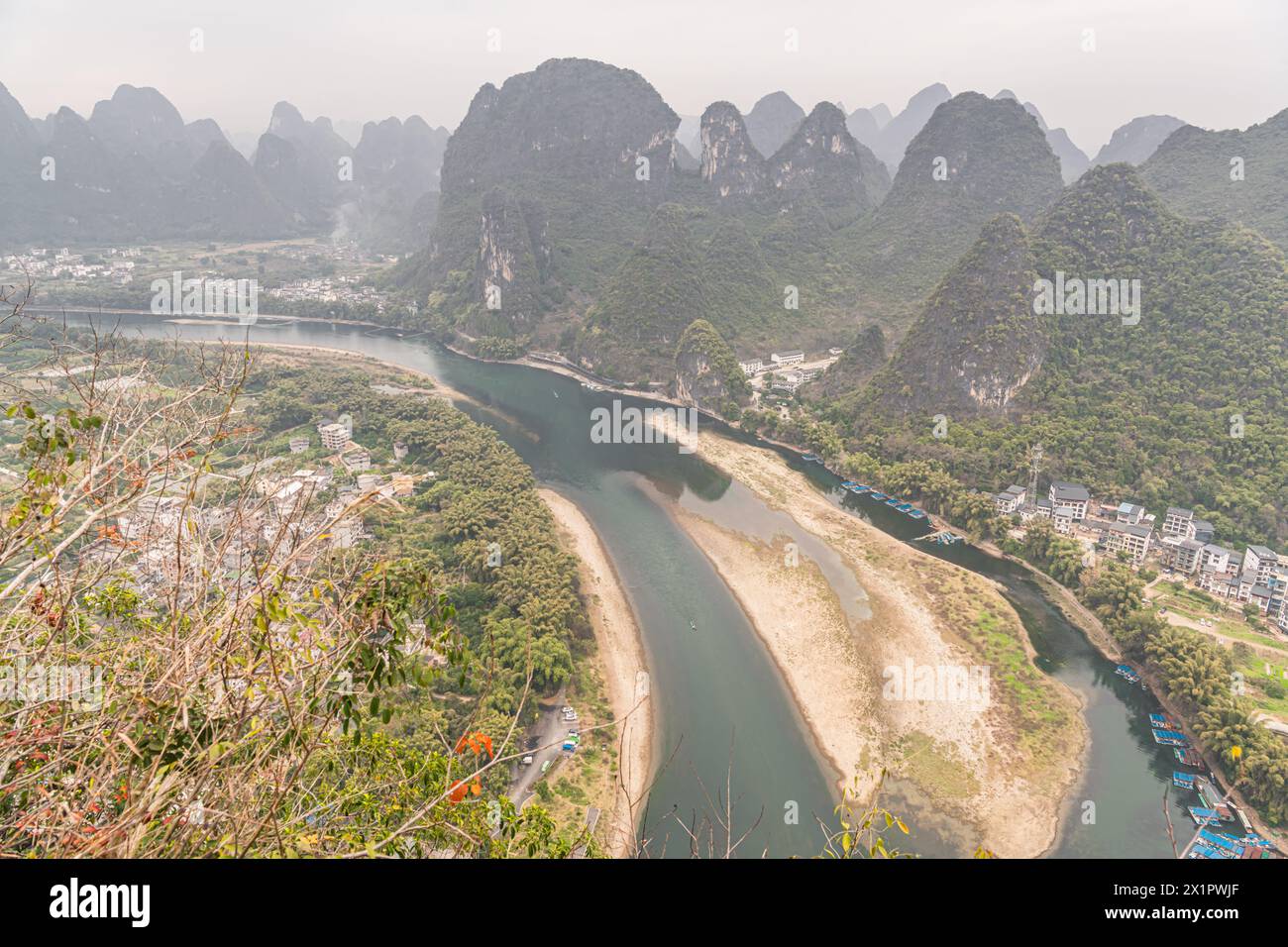 Arial view of Guilin, Li River and Karst mountains Yangshuo and ...