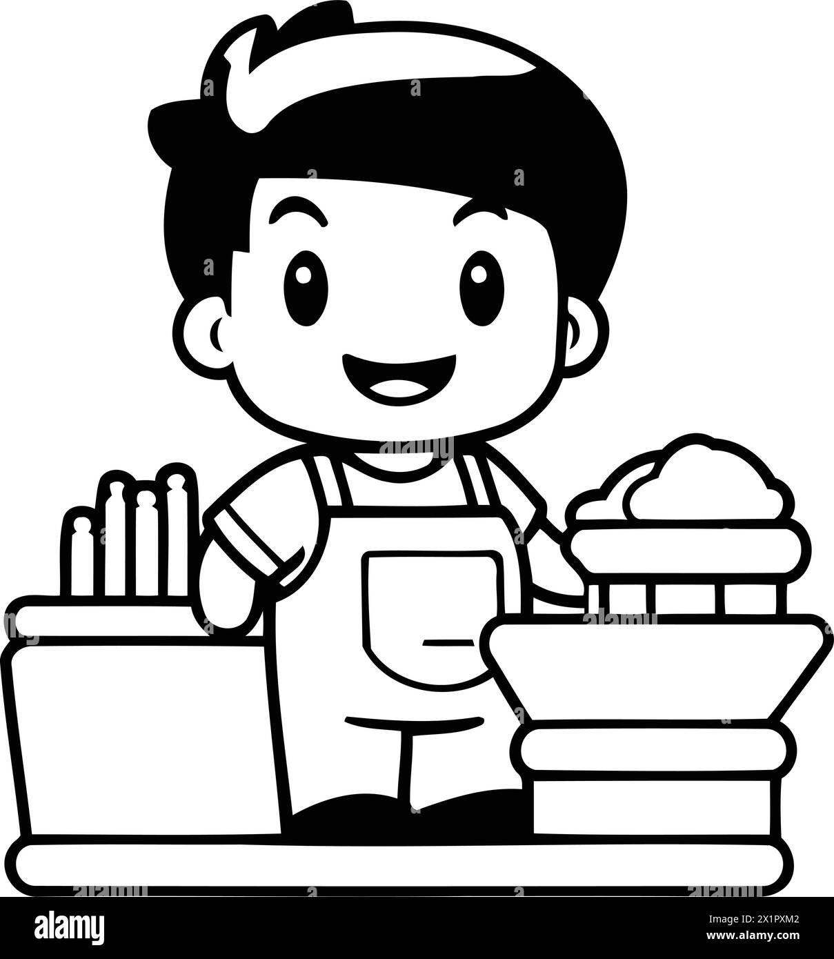 Cartoon boy eating healthy food. Vector flat design character ...