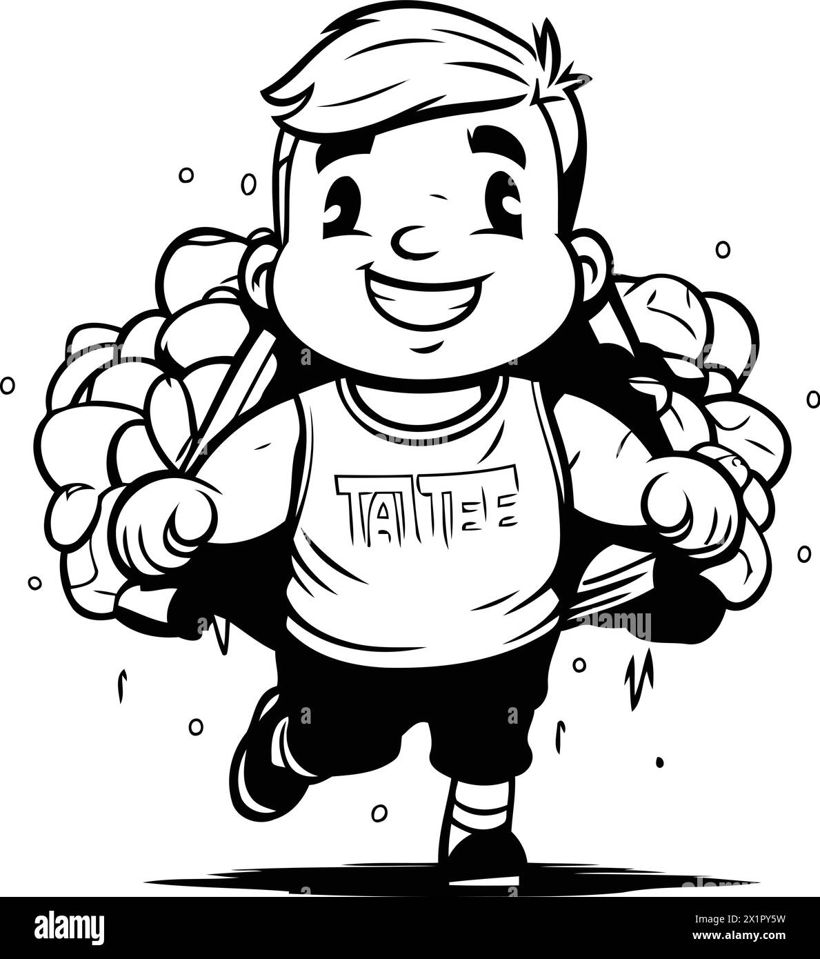 Vector illustration of a boy carrying a backpack. Cartoon style ...