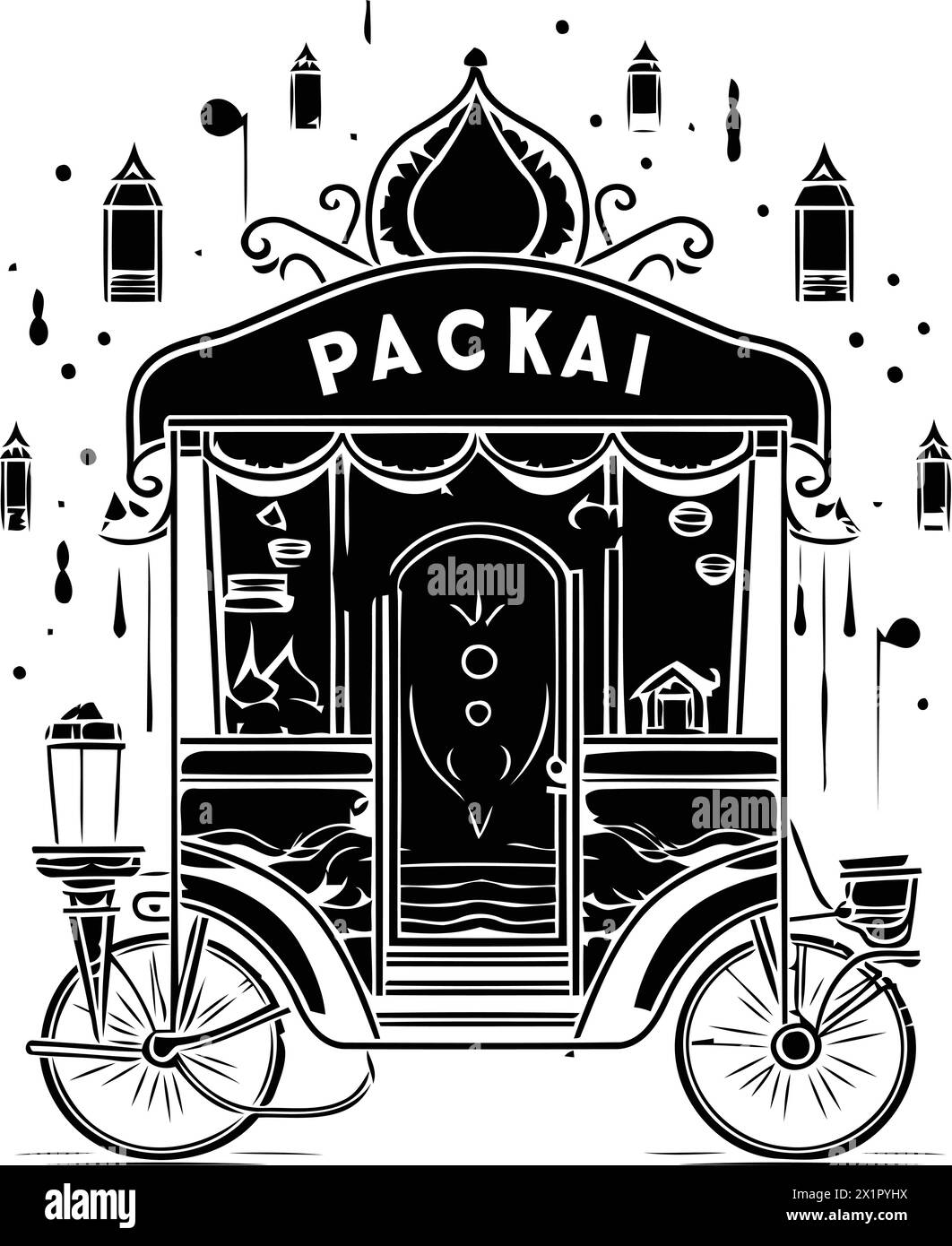Vector illustration of a colorful indian street food cart on dark ...