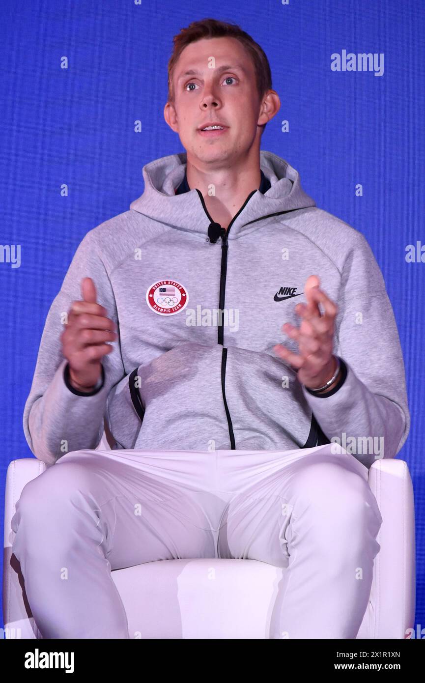 New York, USA. 17th Apr, 2024. 3x3 Basketball athlete Canyon Barry ...