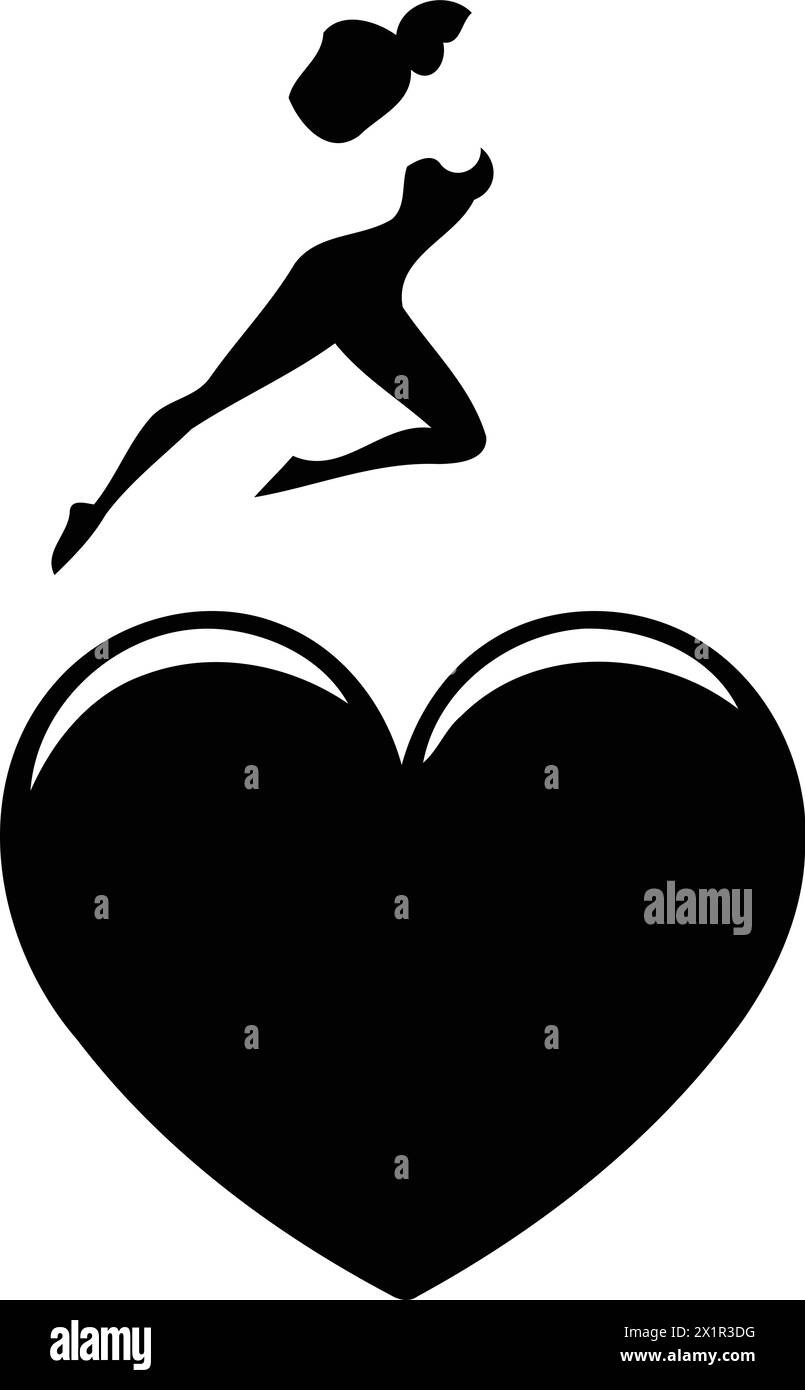 Girl running with red heart on white background. Flat style vector ...