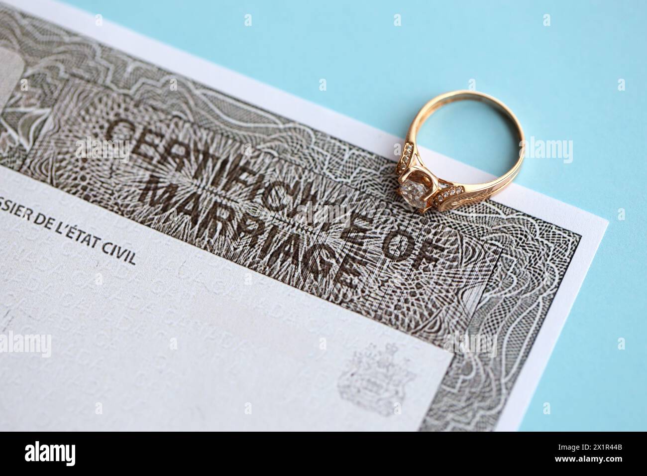 Canadian Certificate of registration of marriage blank document and ...
