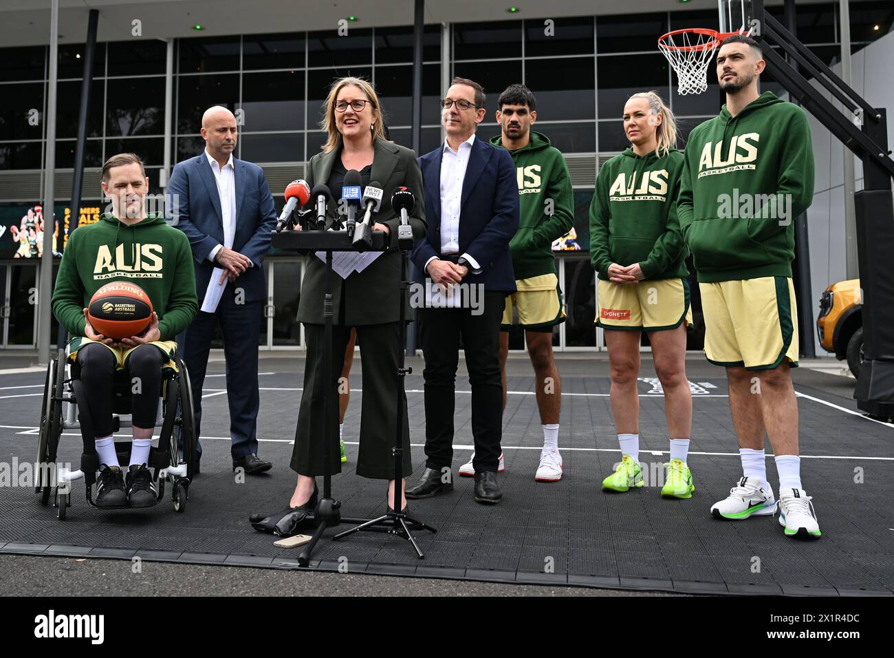 (L-R) Australian Basketballer Sam White, Basketball Australia CEO Matt ...