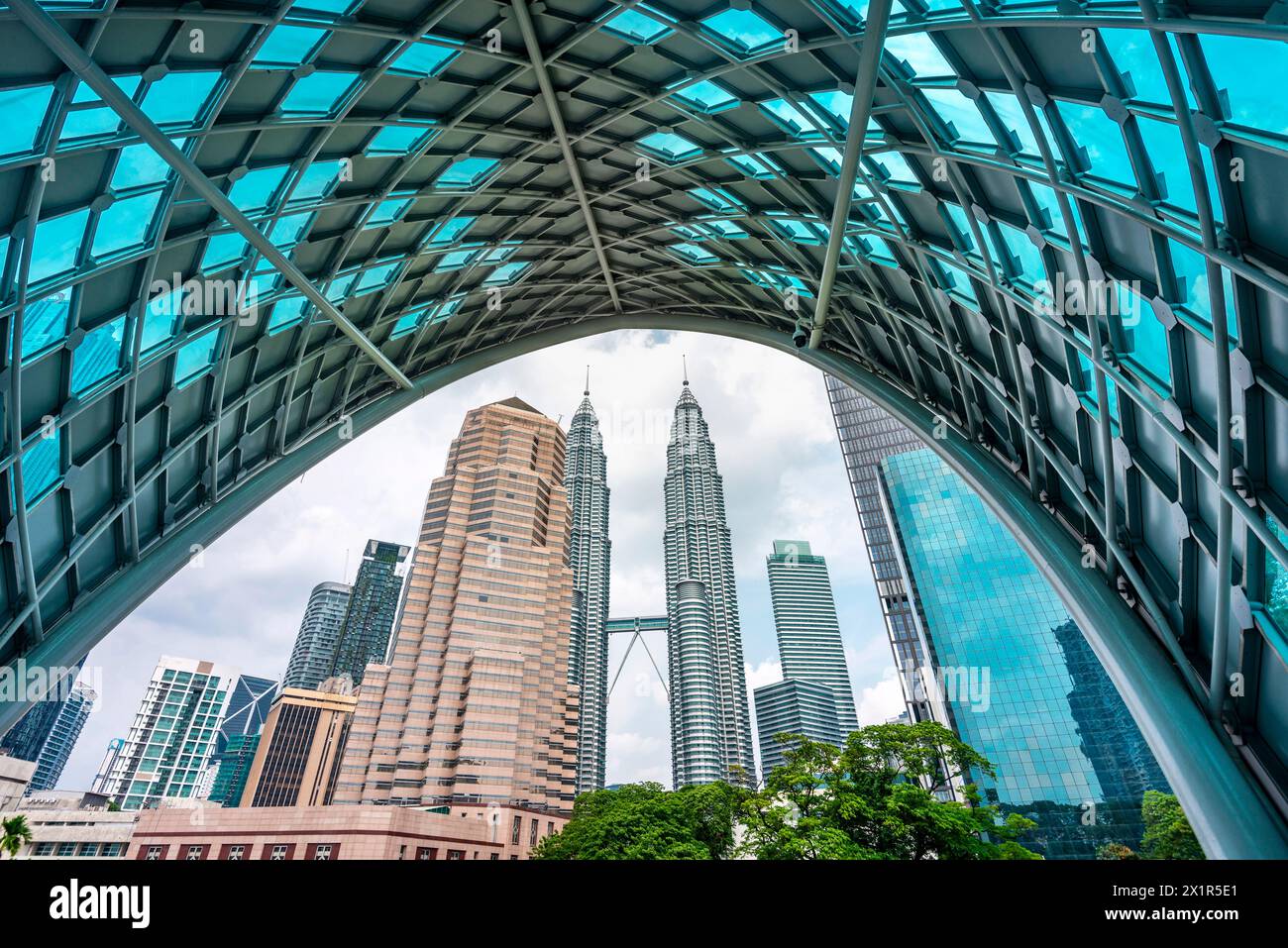 Exquisite pedestrian bridge,opened in 2020,crossing the Klang River ...