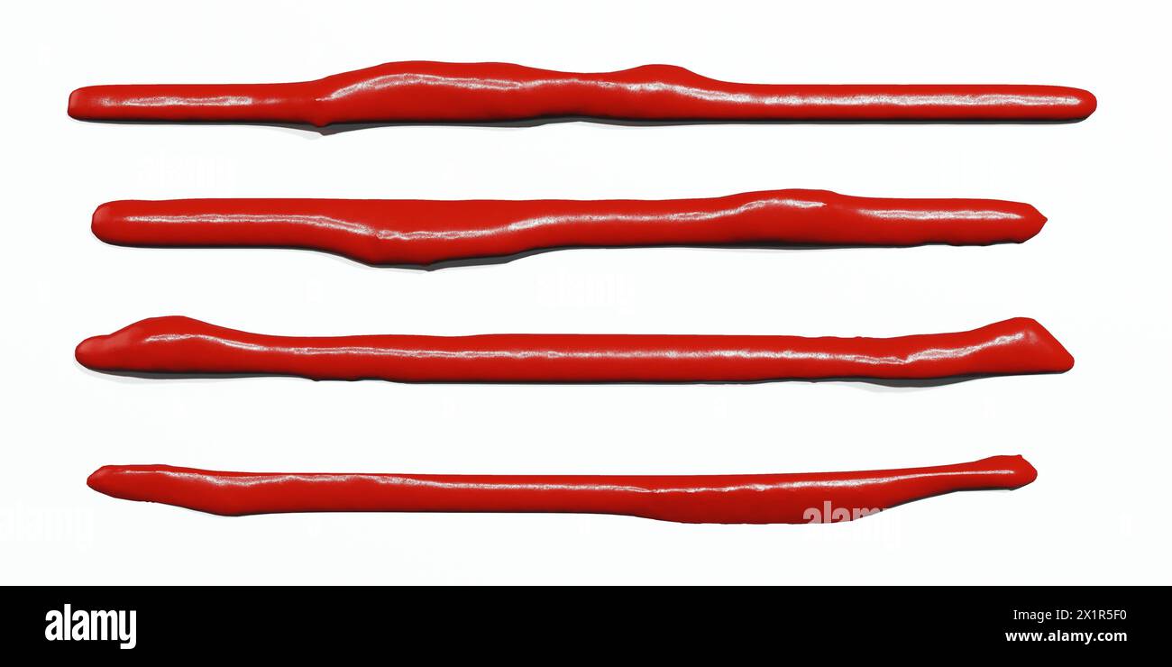 3d render of ketchup splatter strip and swirl top view for food or ...