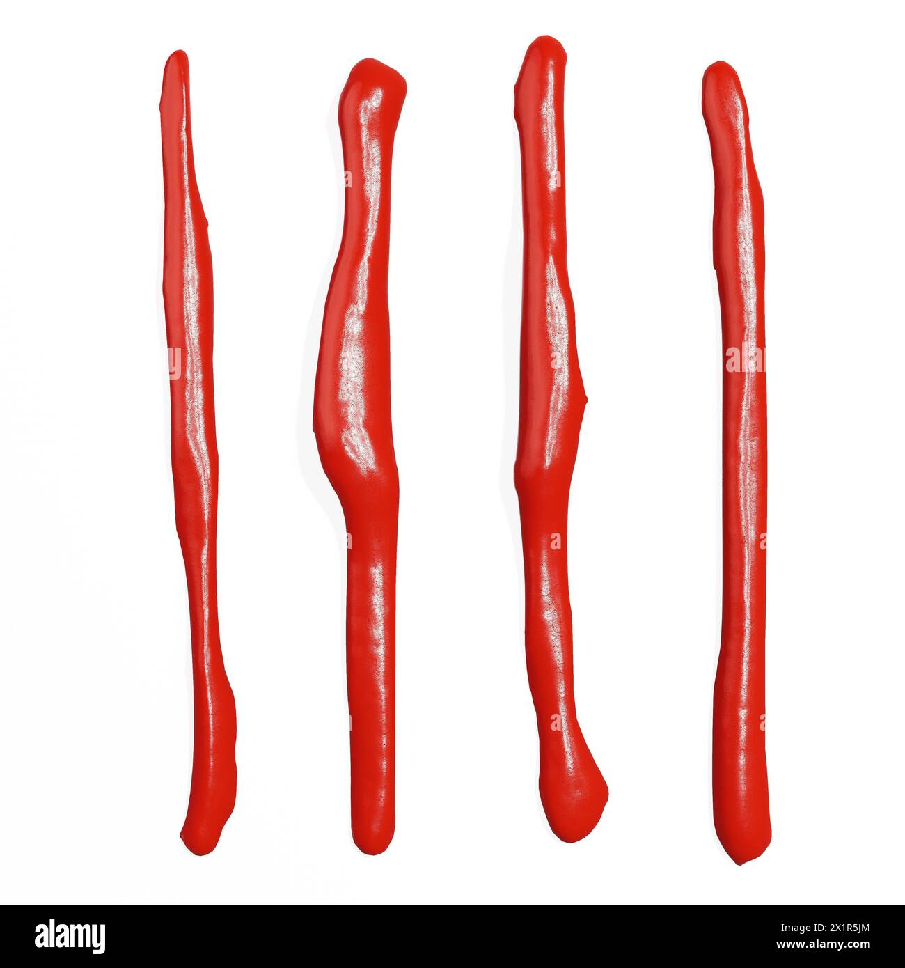 3d render of ketchup splatter strip and swirl top view for food or ...