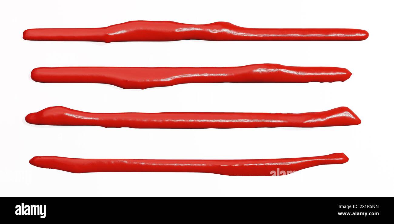 3d render of ketchup splatter strip and swirl top view for food or ...