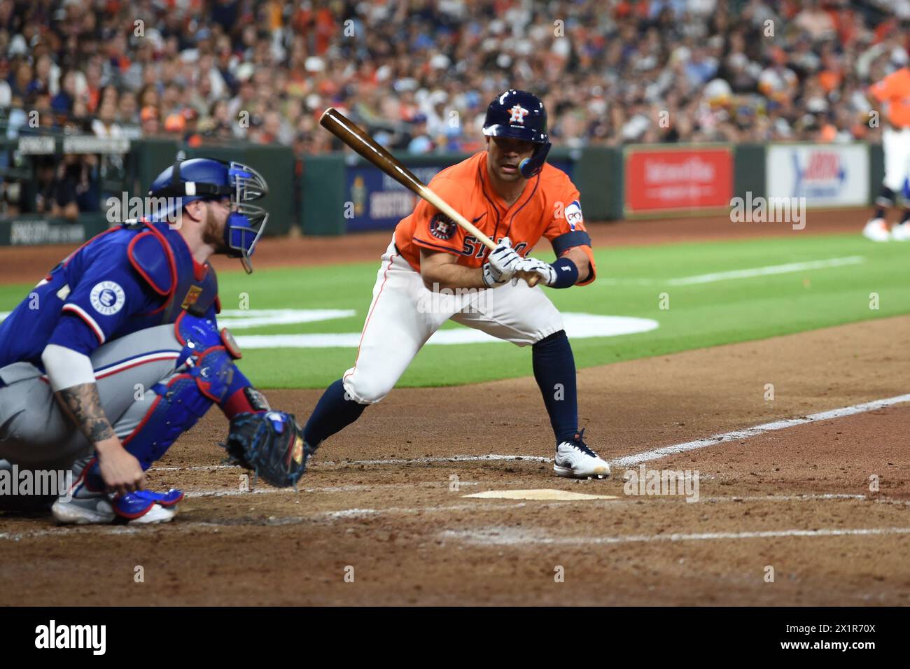 Houston Astros second base Jose Altuve (27) draws a walk in the bottom of the third inning ...