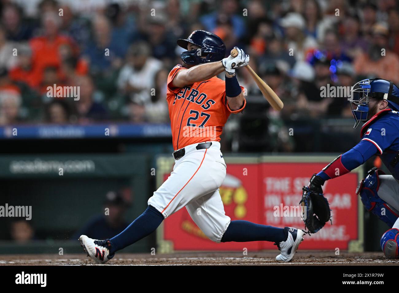 Houston Astros second base Jose Altuve (27) battling during the MLB baseball game between the ...