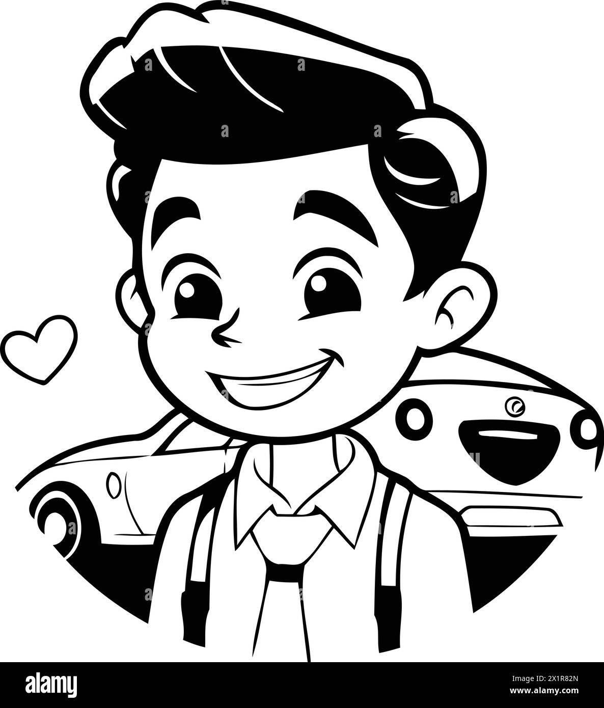 Vector cartoon illustration of a happy young man smiling with a car in ... Vector cartoon illustration of a happy young man smiling with a car in ...