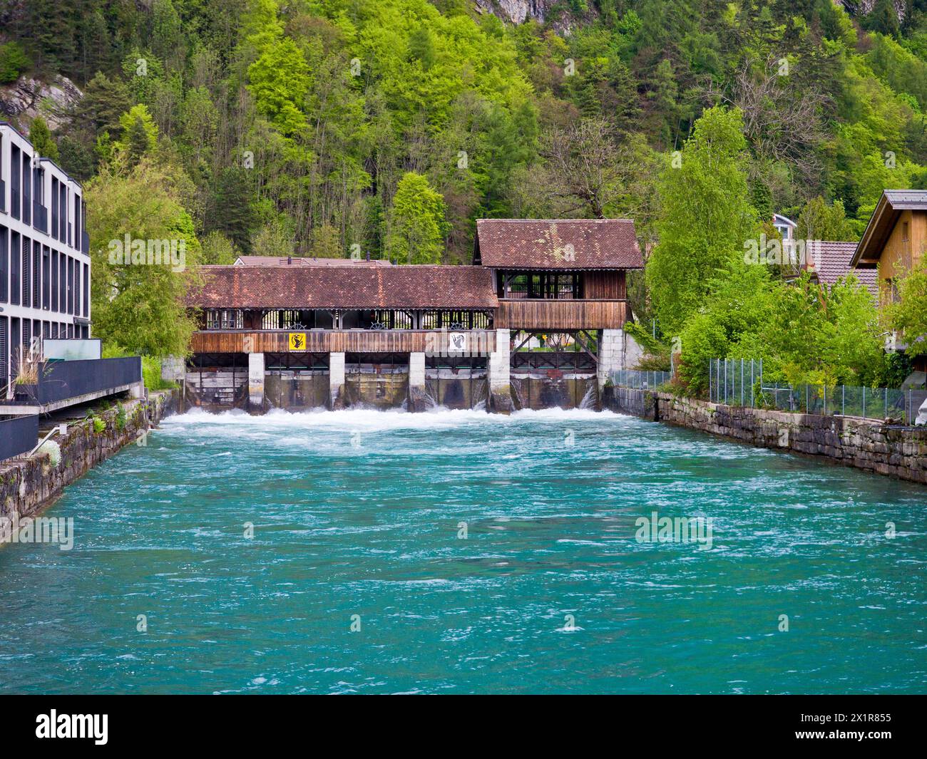 Landscapes of Interlaken town and Aare River in Switzerland Stock Photo ...