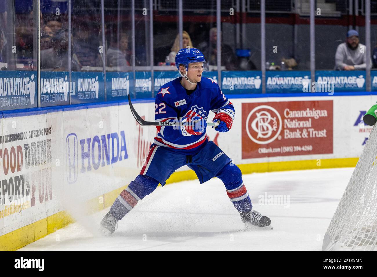 April 17th, 2024: Rochester Americans defenseman Zach Metsa (22) skates ...