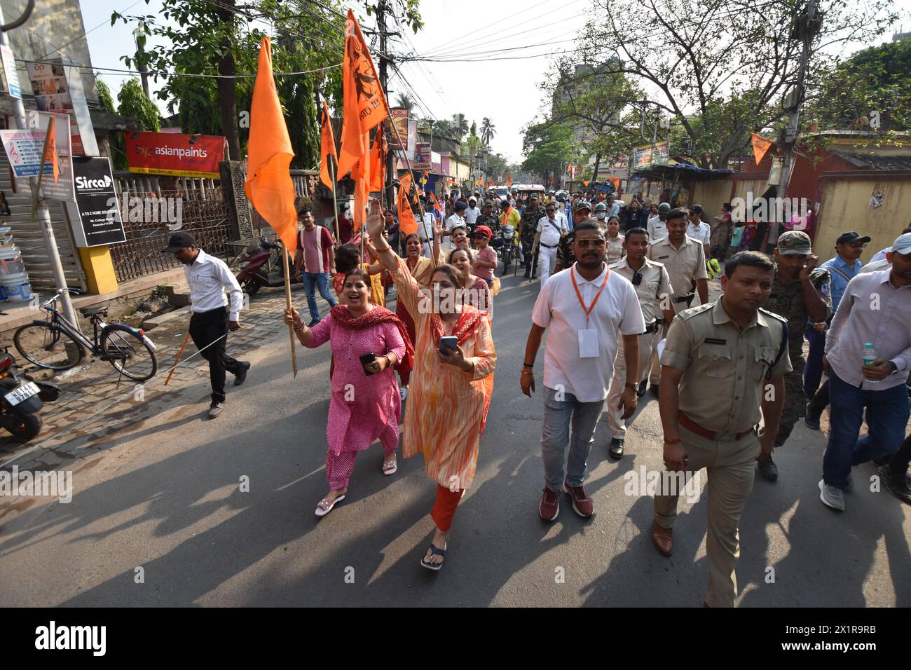 Kolkata, India. 17th Apr, 2024. Hindu devotees hold the idol of Lord Ram while take part during ...