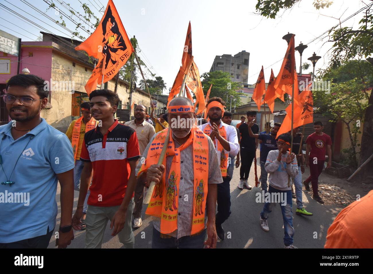 Kolkata, India. 17th Apr, 2024. Hindu devotees hold the idol of Lord Ram while take part during ...