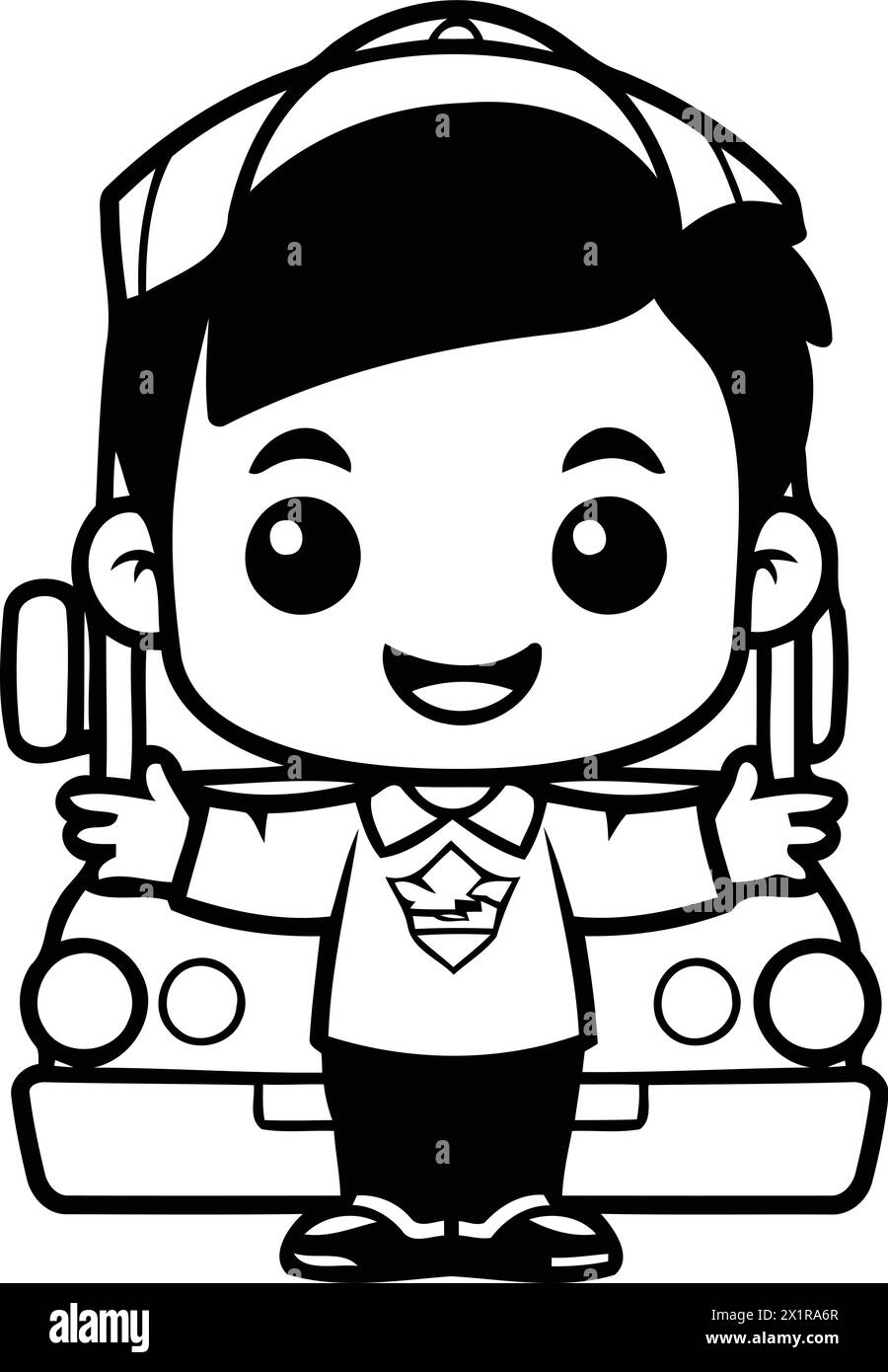 Cute school bus driver cartoon character vector illustration design on ...