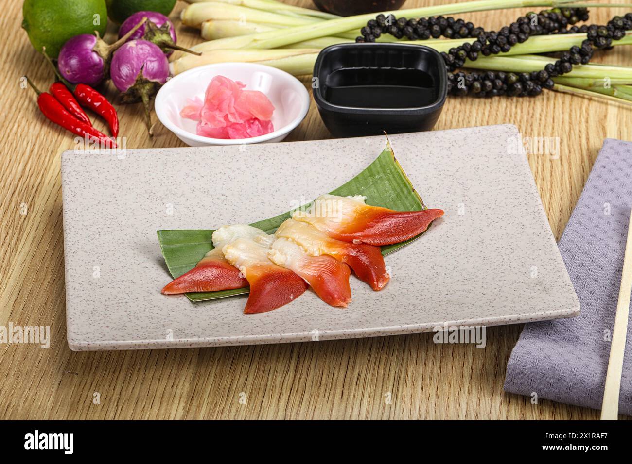 The stimpson surf clam or hokkigai sashimi - japanese food style Stock ...