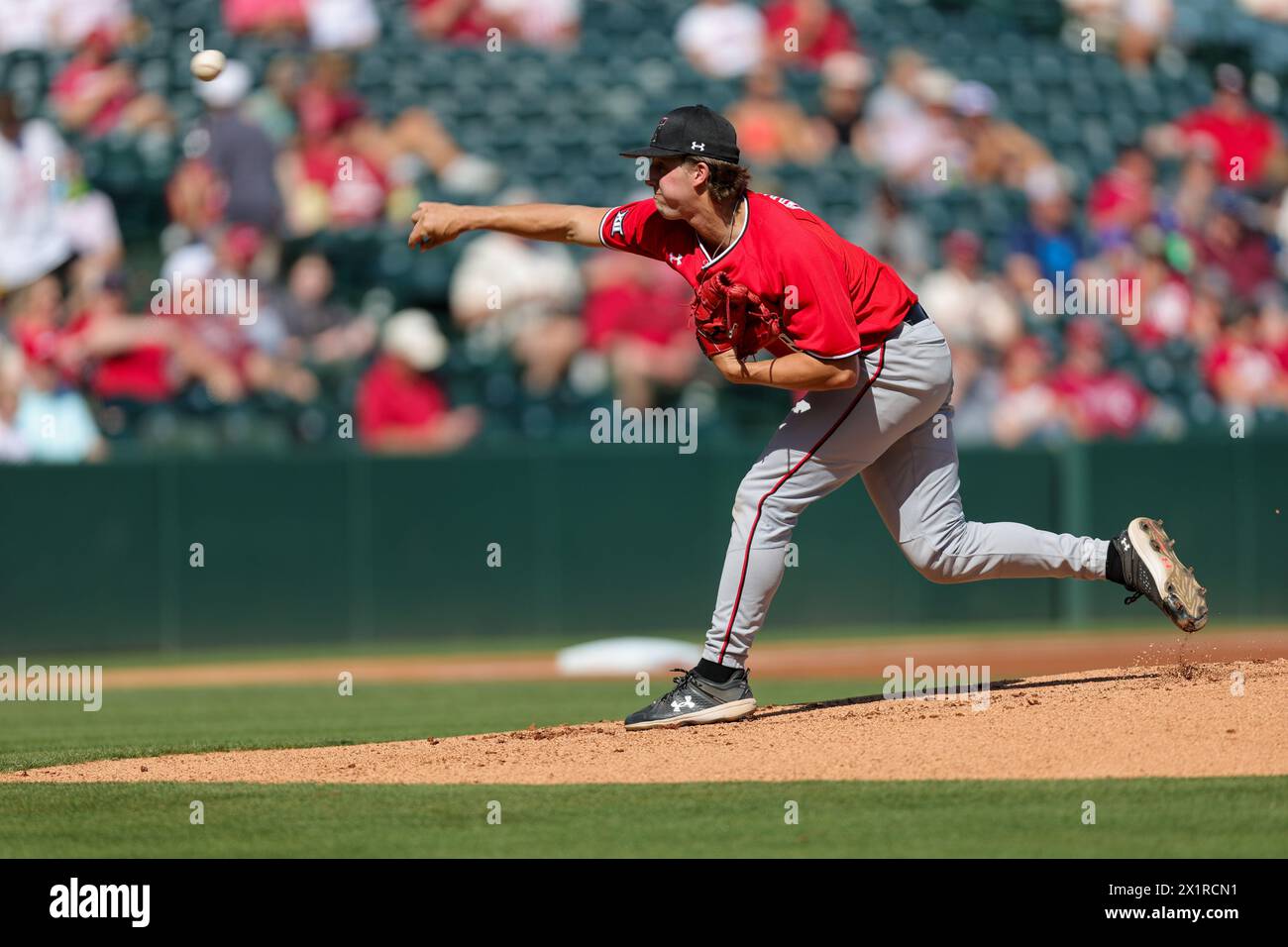 April 17, 2024: Texas Tech pitcher Hudson Parker #8 releases the ball ...