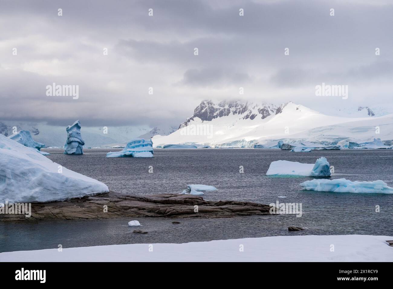 Giant iceberg and intriguinly shaped ice formation align the Coast of ...