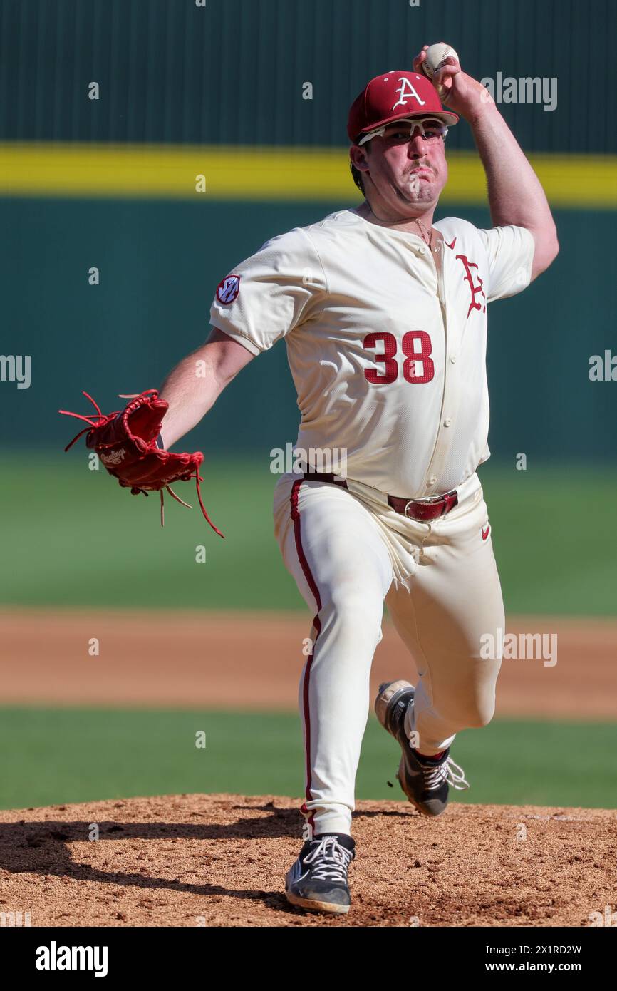 April 17, 2024: Razorback pitcher Colin Fisher #38 in action on the ...