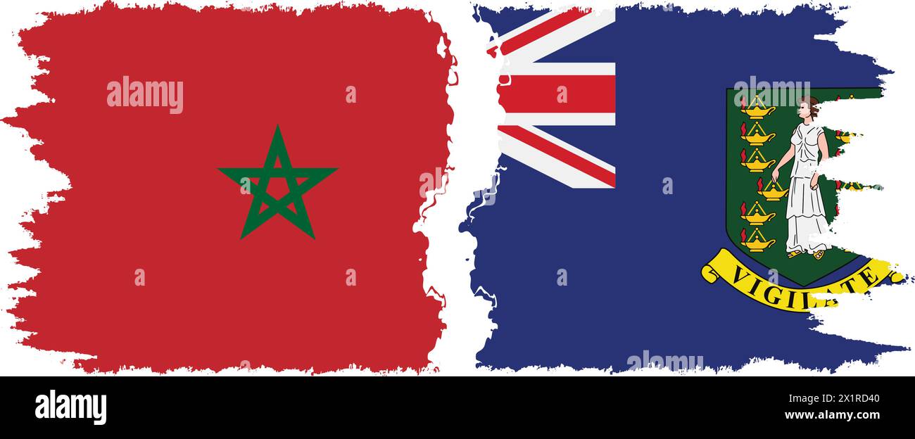 British Virgin Islands and Morocco grunge flags connection, vector ...