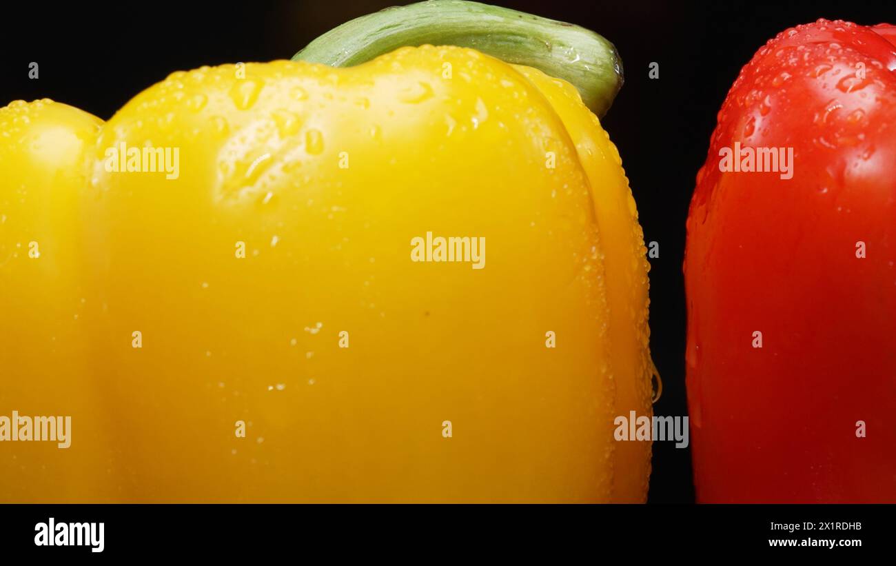Red and yellow bell peppers in this stunning macrography against a ...