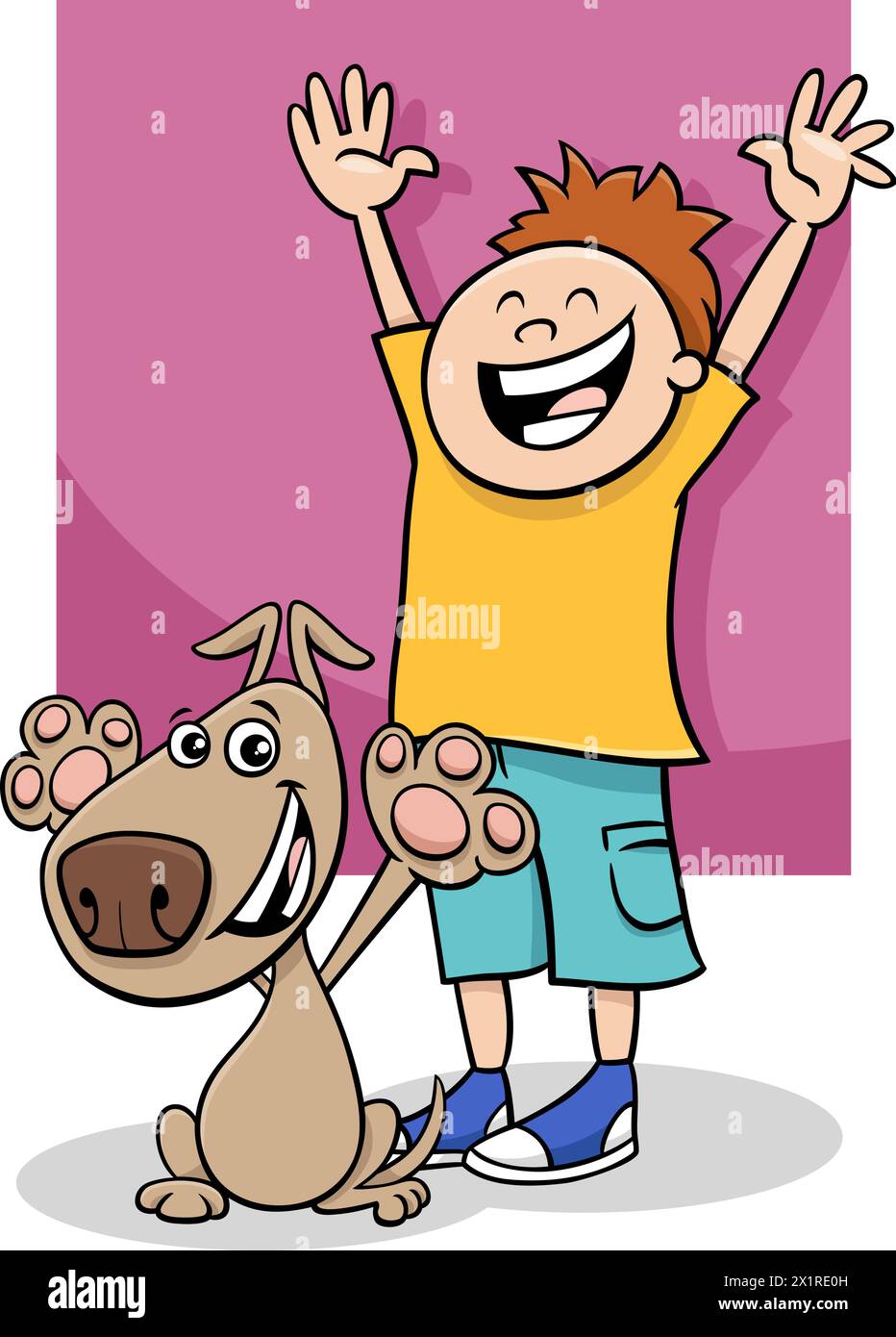 Cartoon illustration of happy boy character with his pet dog Stock ...
