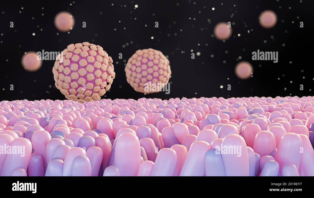 3d rendering of Norovirus is a highly contagious virus that causes vomiting and diarrhea, and ...