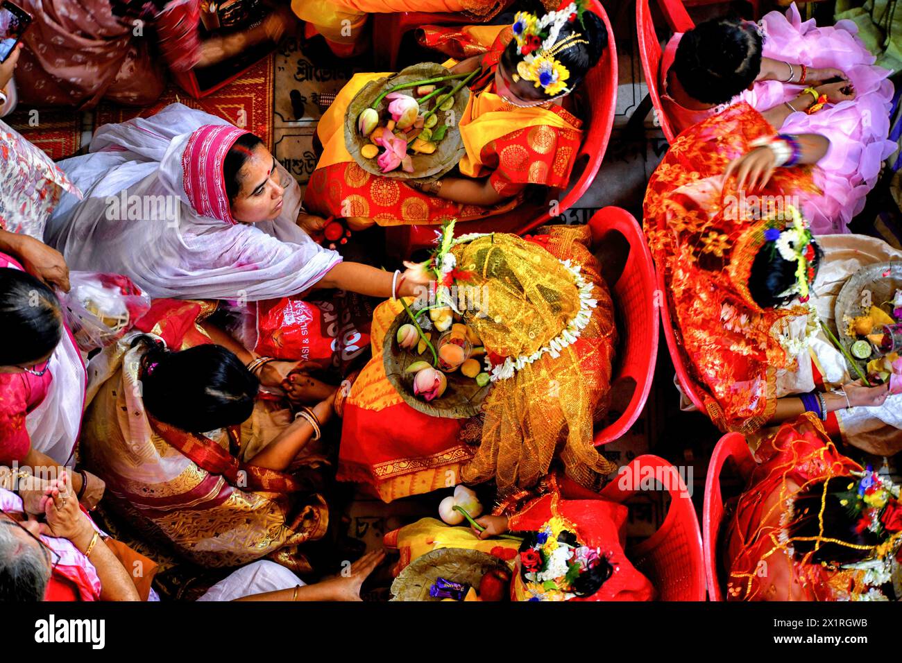 Young girls seen being worshipped during the Kumari Puja by their ...