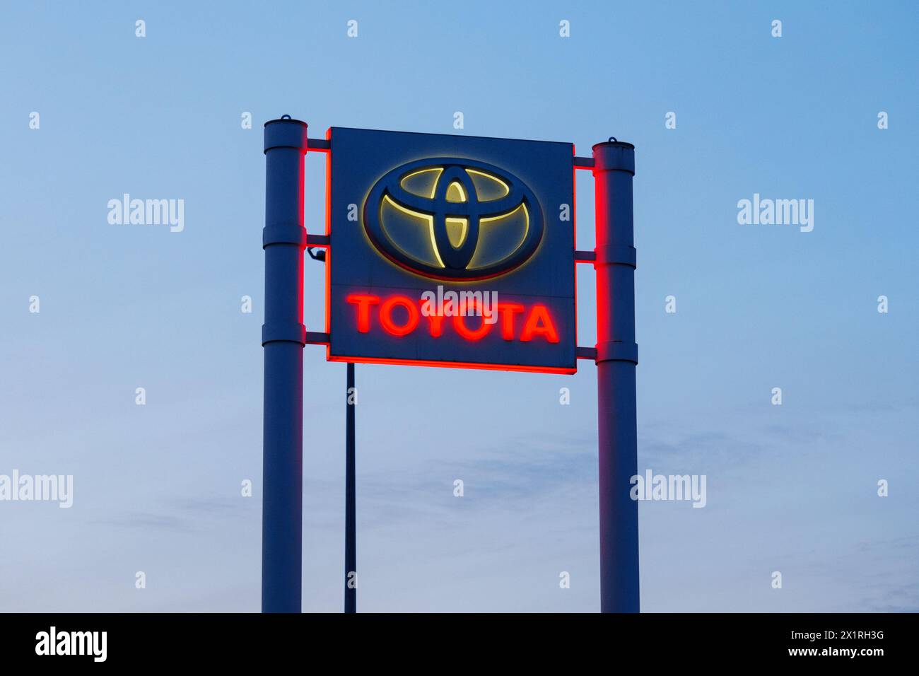 Tyumen, Russia-March 02, 2024: Toyota brand logo sign prominently ...