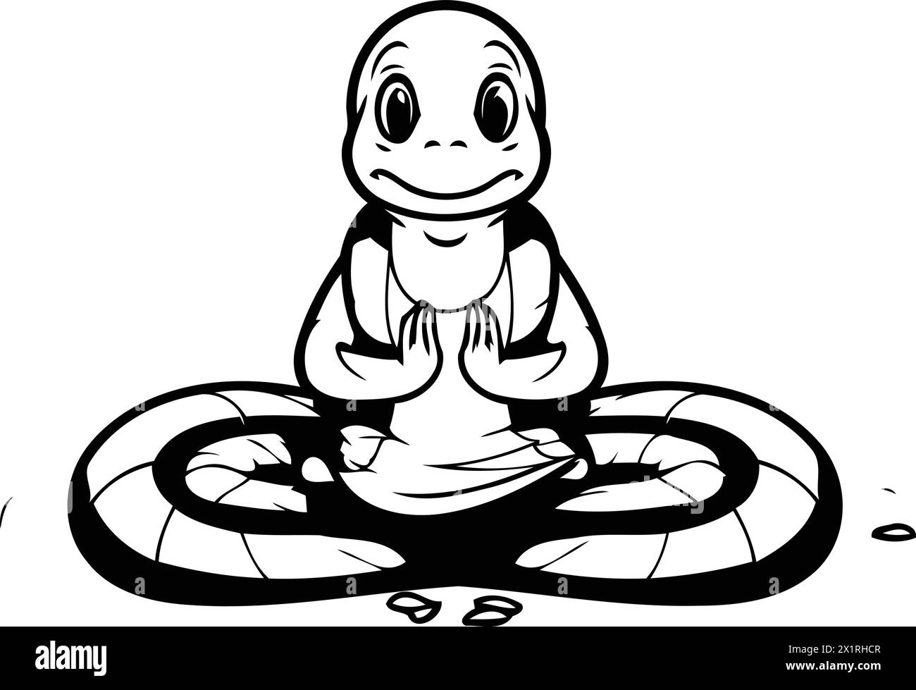 Cute cartoon turtle meditating in lotus position. Vector illustration ...