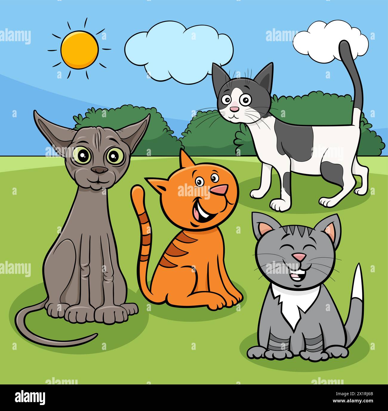 Cartoon illustration of funny cats comic animal characters in the ...