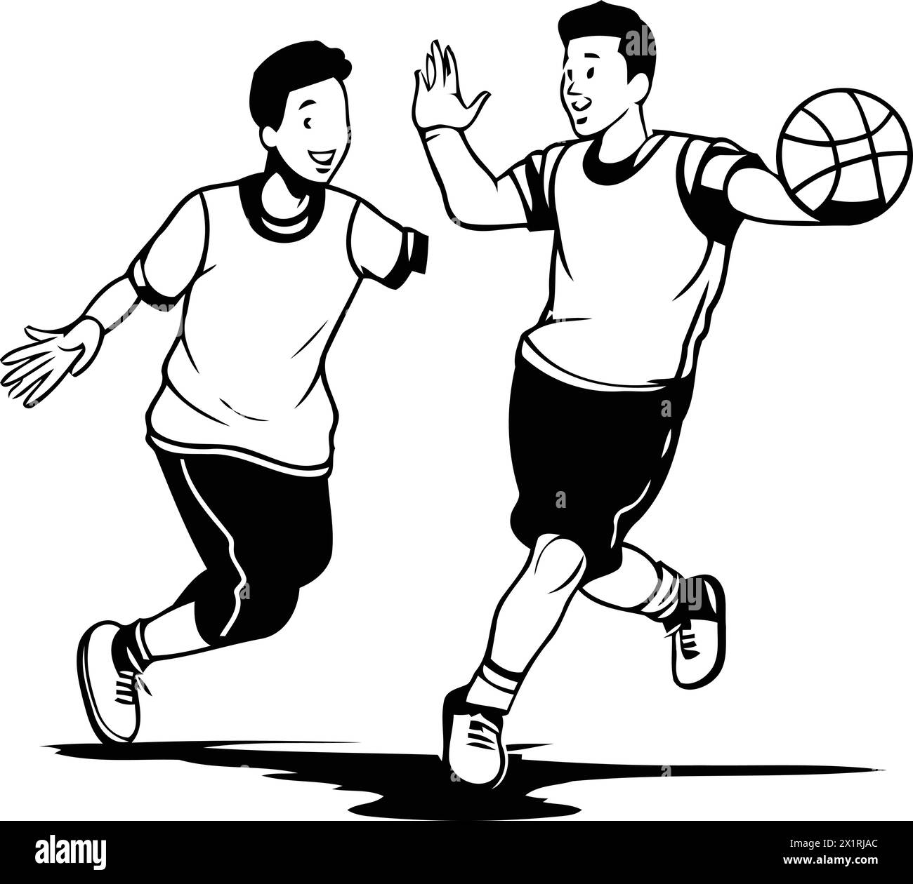 Two men playing basketball. Vector illustration in cartoon style ...