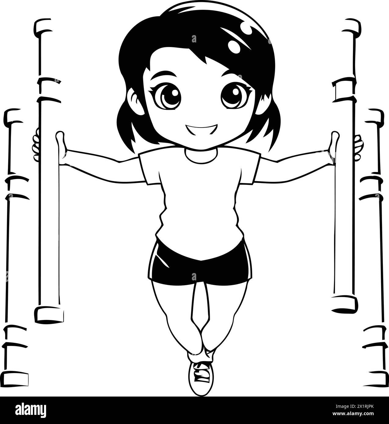 Girl jumping on bamboo poles. Cartoon vector illustration isolated on ...
