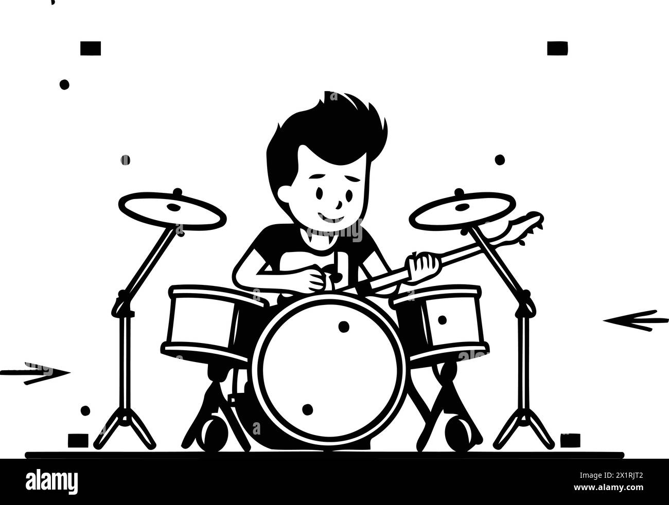 Drummer playing drum set. Vector illustration in flat cartoon style ... Drummer playing drum set. Vector illustration in flat cartoon style ...