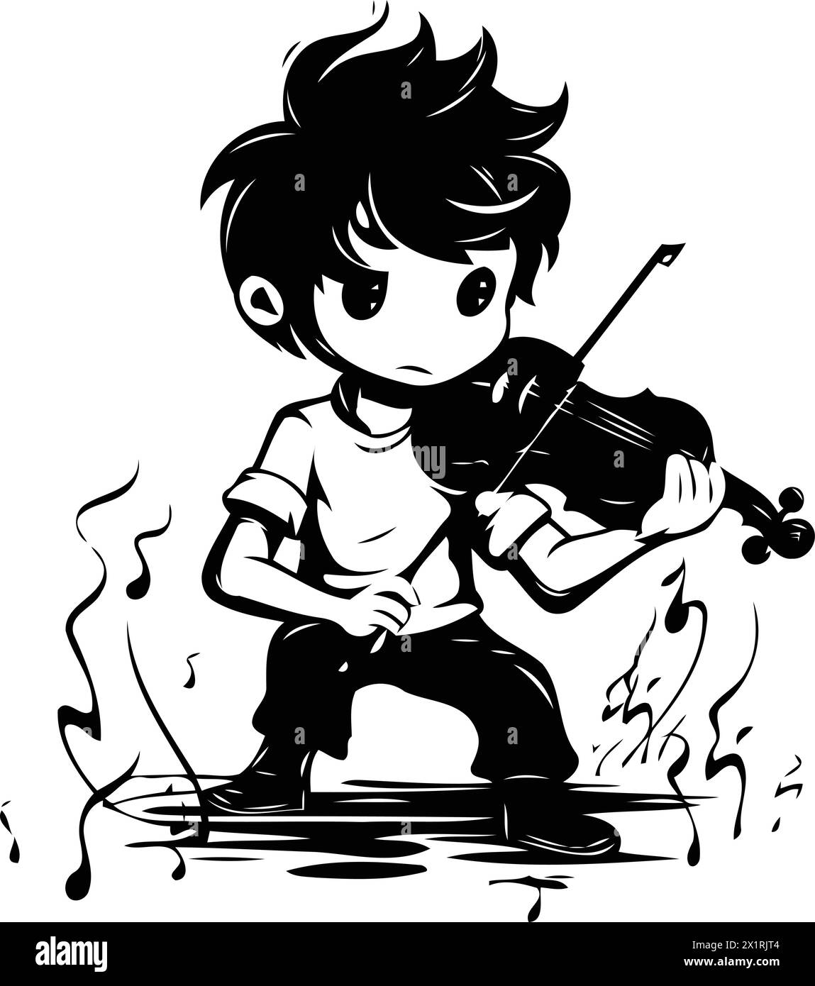 boy playing violin vector illustration design on white background ...