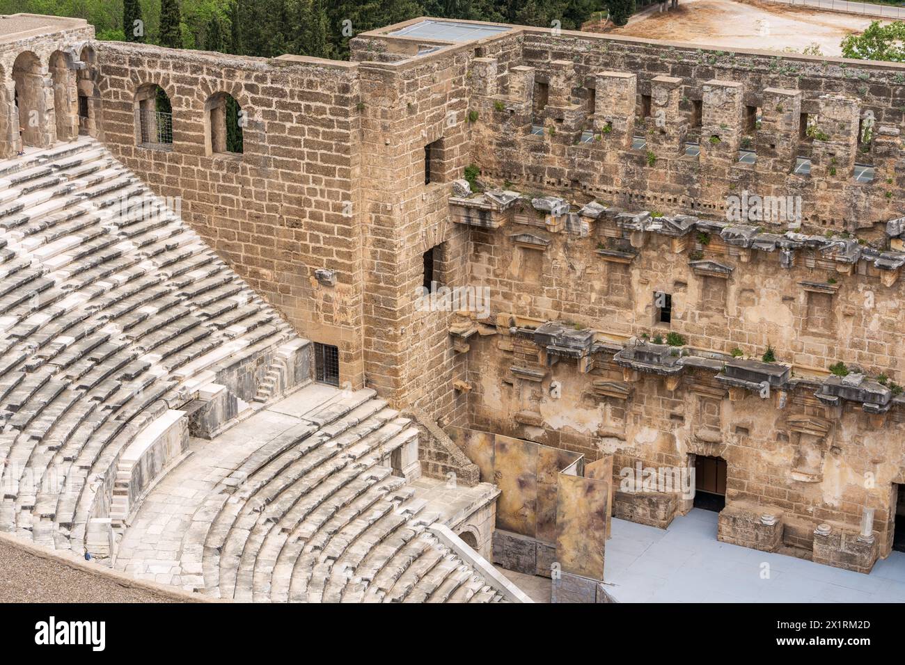 Roman amphitheater of Aspendos, Belkiz - Antalya, Turkey Stock Photo ...