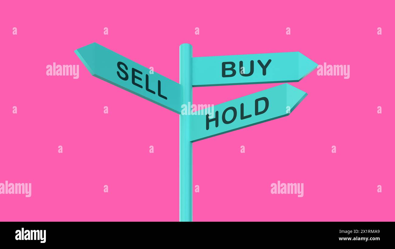 A signage showing directions or options to buy, sell or hold in a ...