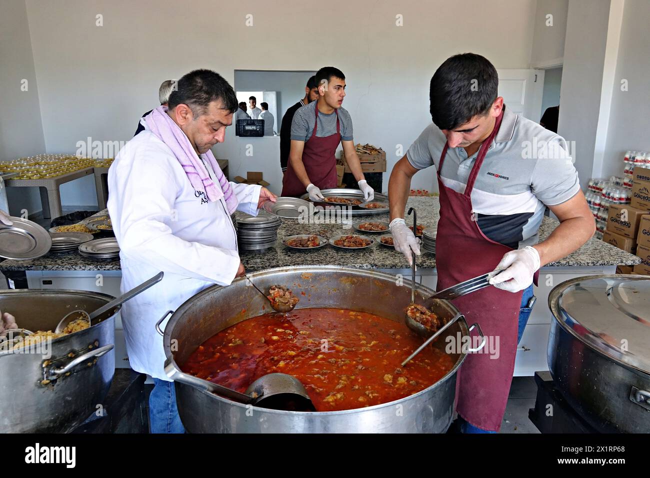 Food cooked to be served to hundreds of guests at the celebration in ...