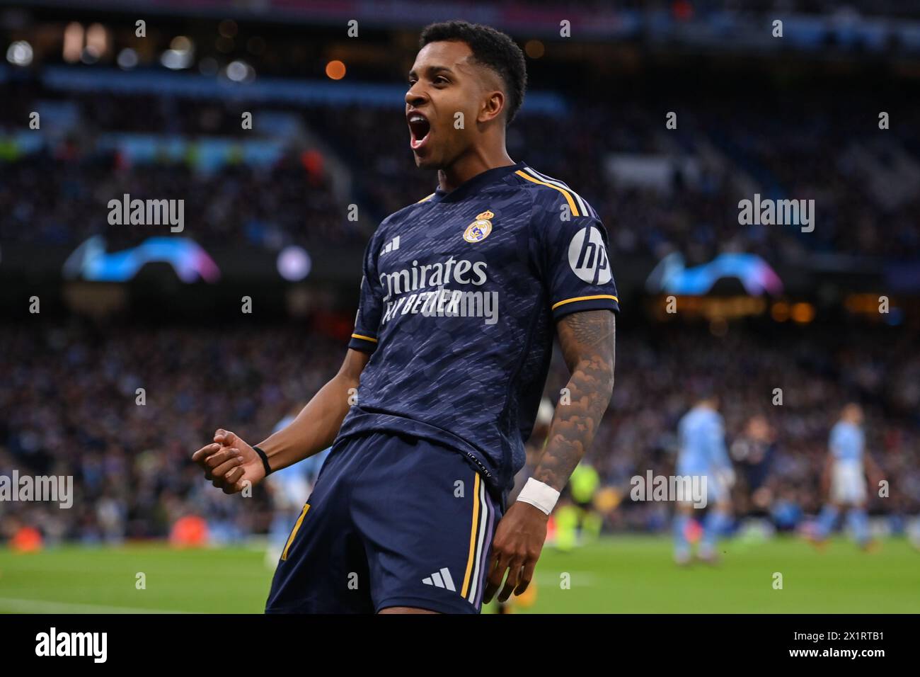 Manchester, UK. 17th Apr, 2024. Rodrygo of Real Madrid celebrates his ...